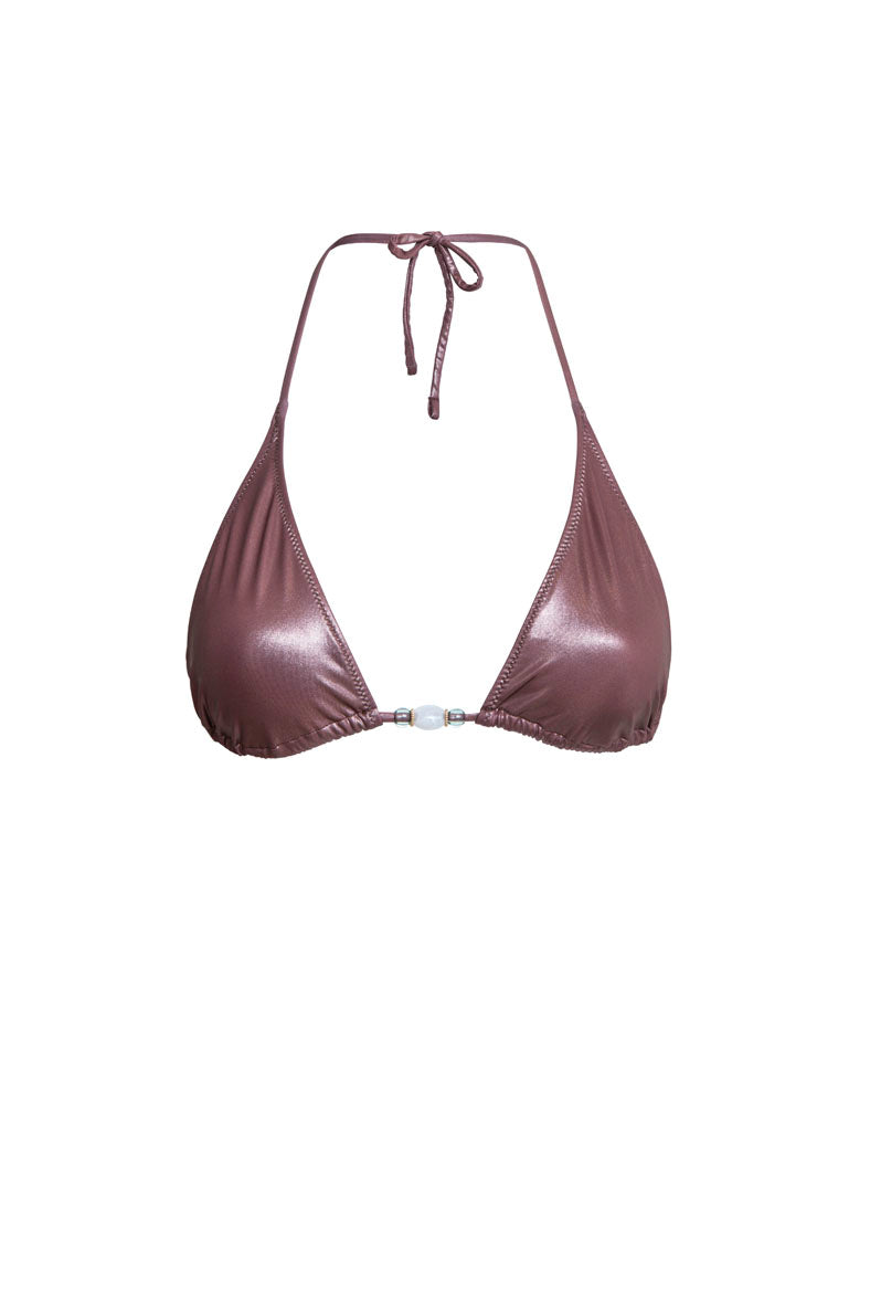 Shiny Brown Triangle Bikini top | Lia Swimwear SS25